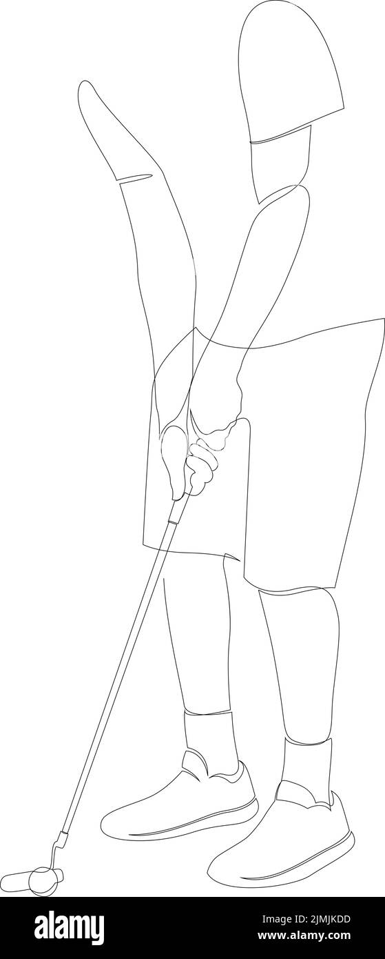 Continuous line drawing of male golfer playing golf. Male golf player ...