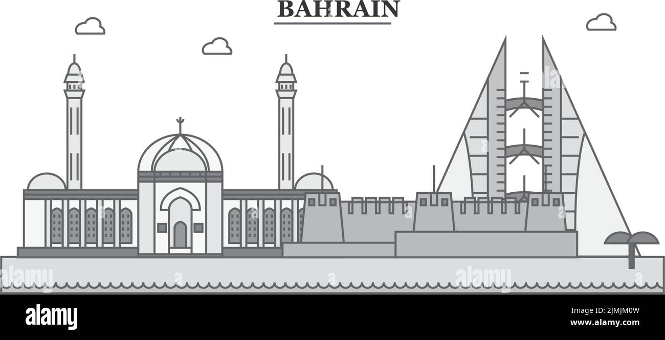 Bahrain city skyline isolated vector illustration, icons Stock Vector ...