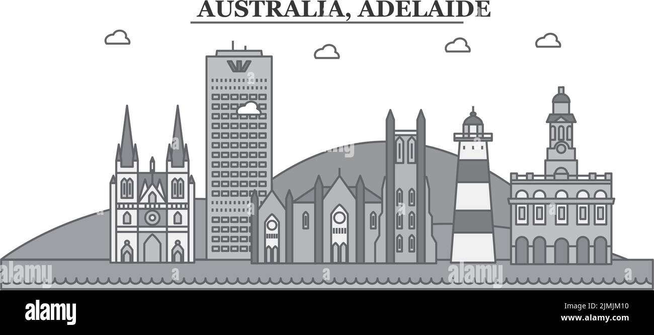 Australia, Adelaide city skyline isolated vector illustration, icons ...
