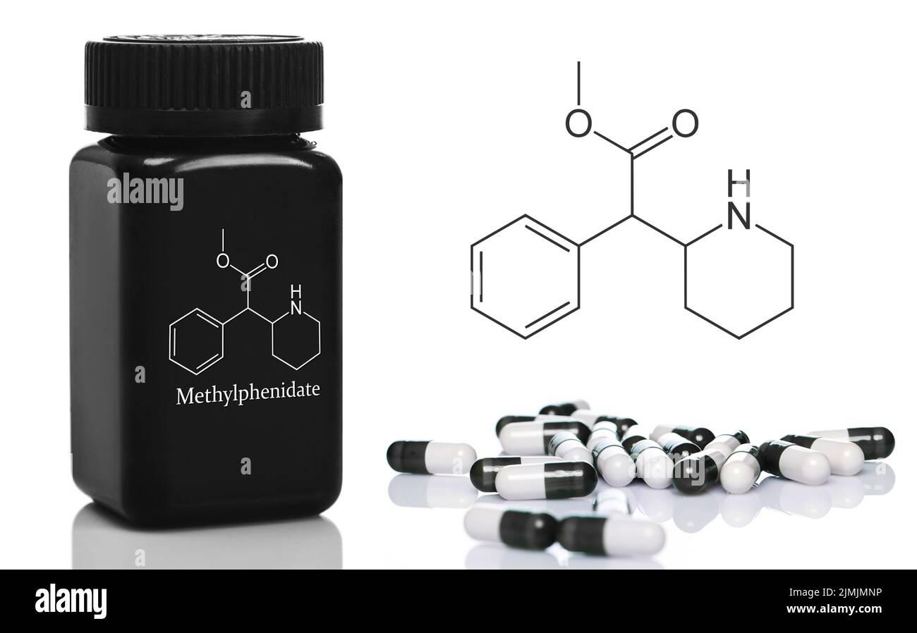 Plastic bottle with the methylphenidate pills on white background Stock ...