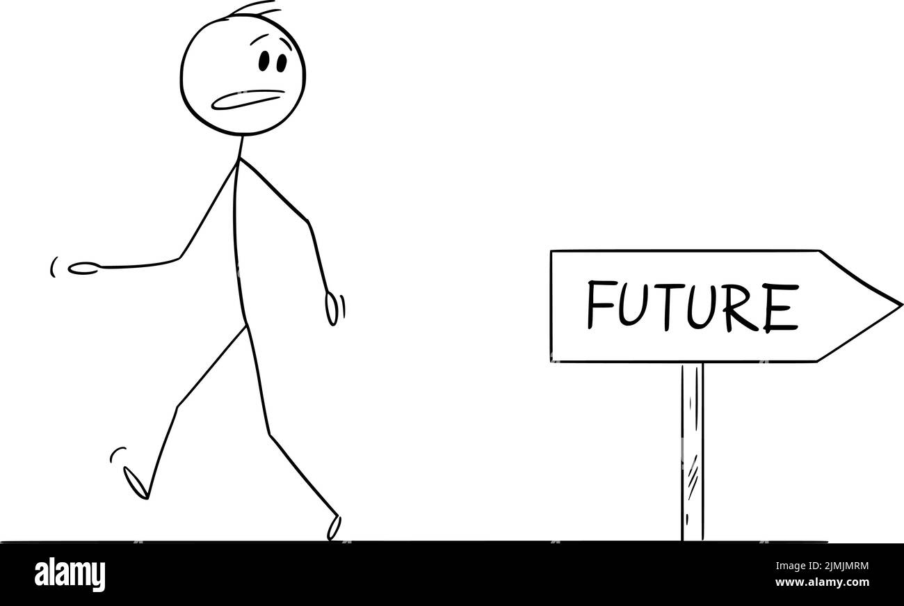 Person Walking Wrong Way to Future, Vector Cartoon Stick Figure ...