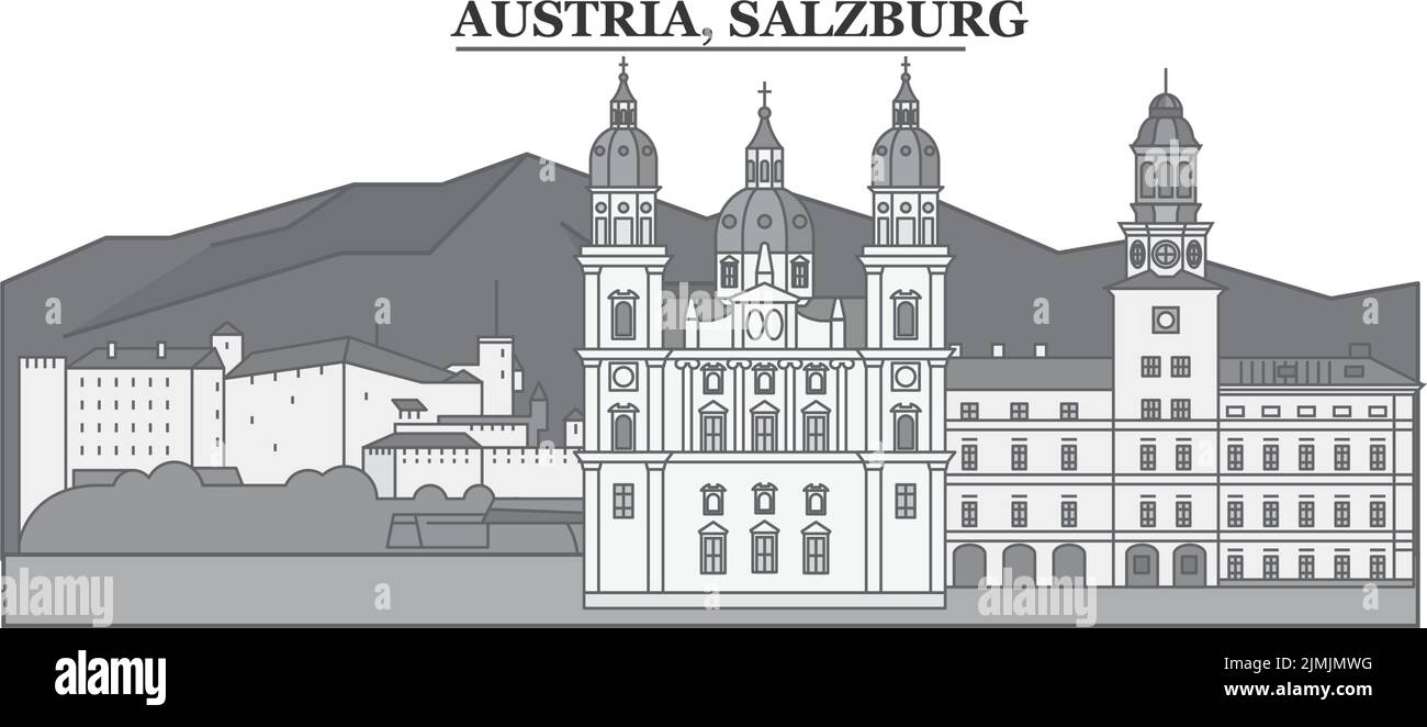 Austria, Salzburg city skyline isolated vector illustration, icons ...