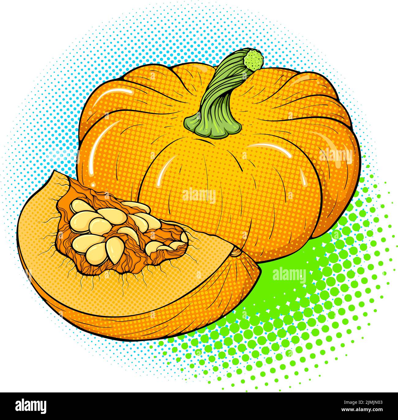 Whole and sliced pumpkin Pop Art style sticker Stock Vector Image & Art ...