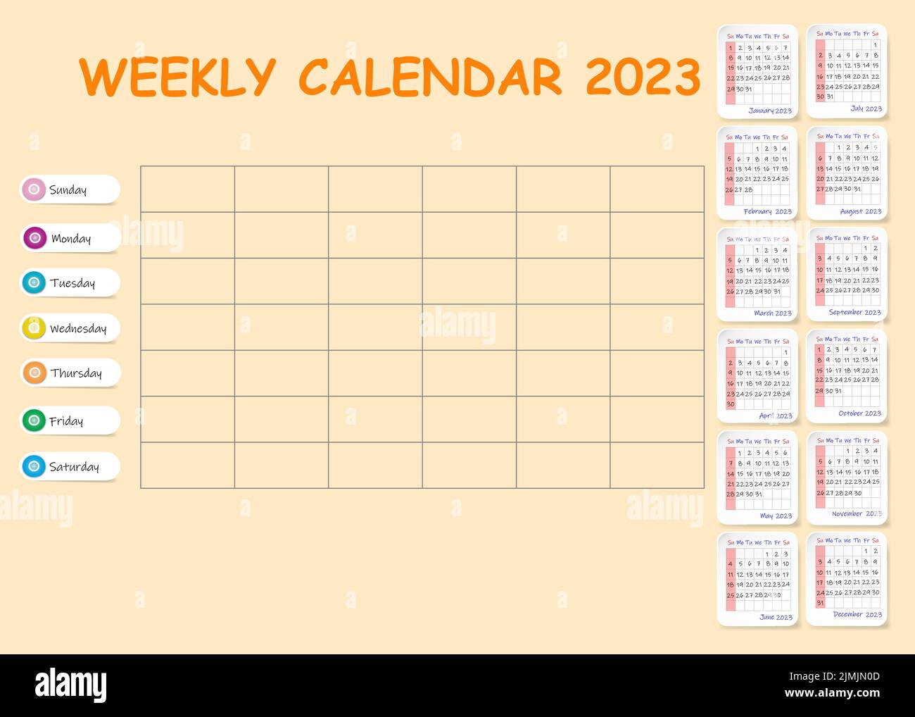 Calendar for 2023. Week starts Sunday Stock Vector Image & Art - Alamy