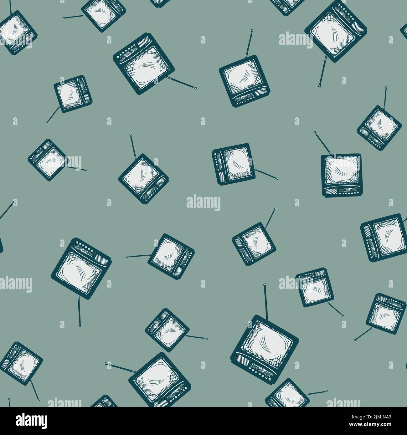 Retro TV with antenna engraved seamless pattern. Vintage television in ...