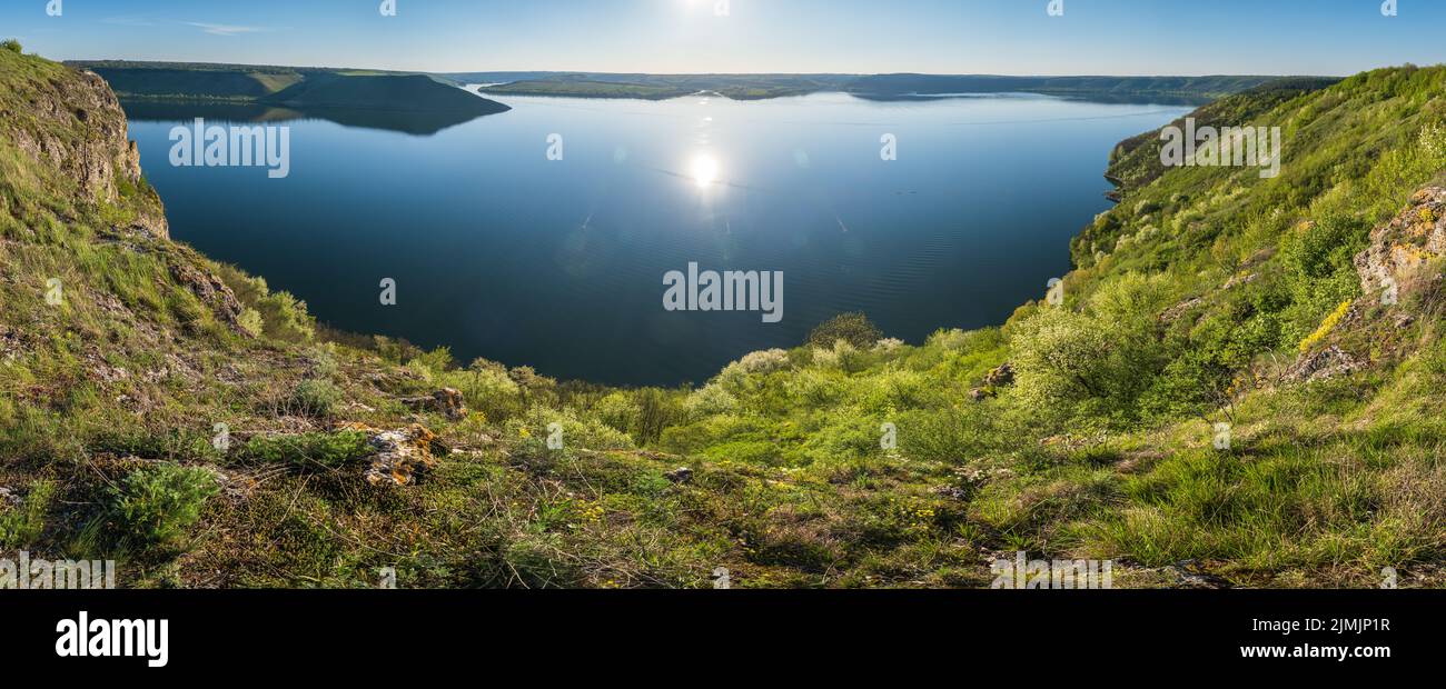 Amazing spring view on the Dnister River Canyon, Bakota Bay, Chernivtsi ...