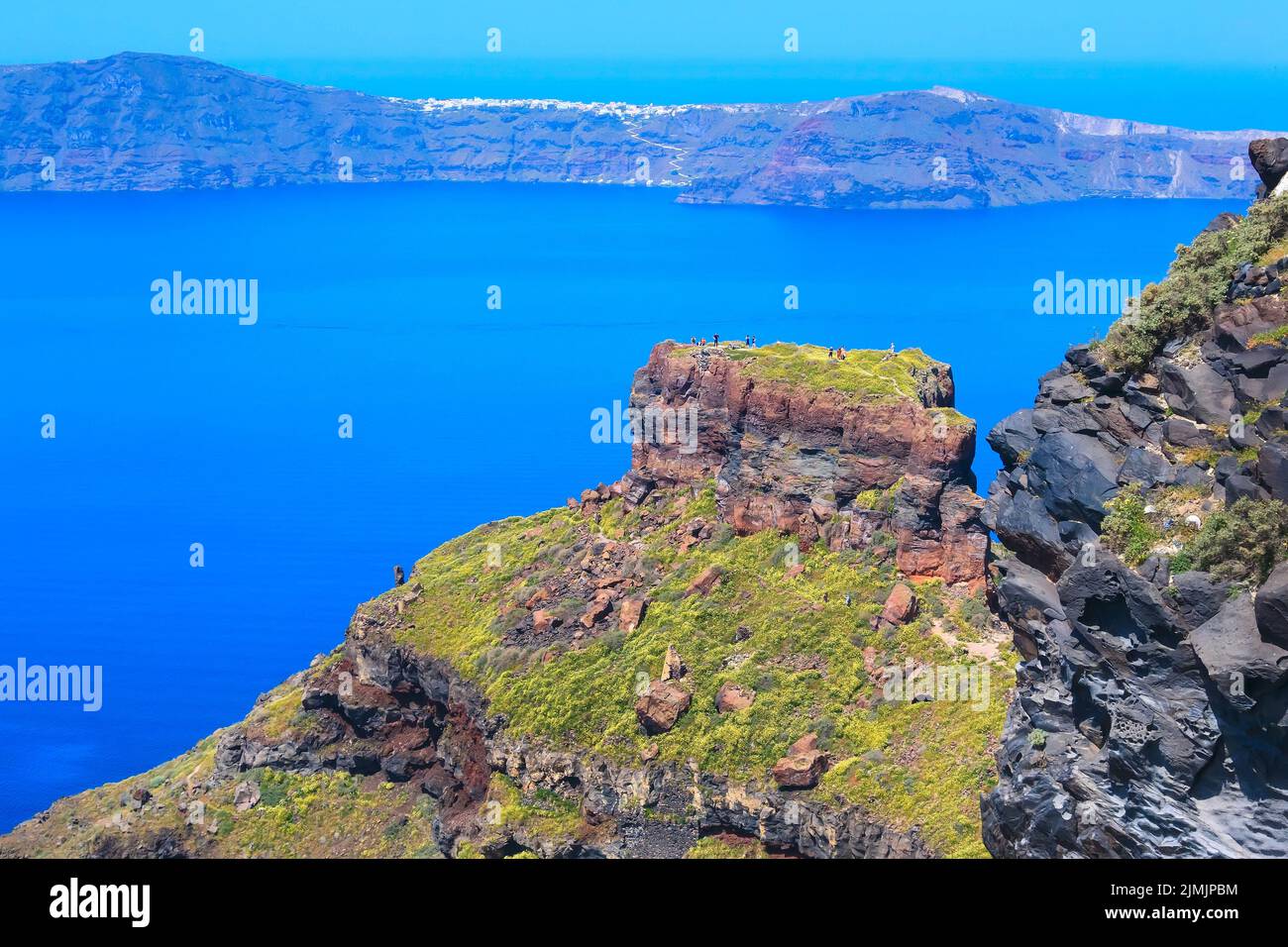Santorini Skaros rock and caldera, Greece Stock Photo - Alamy