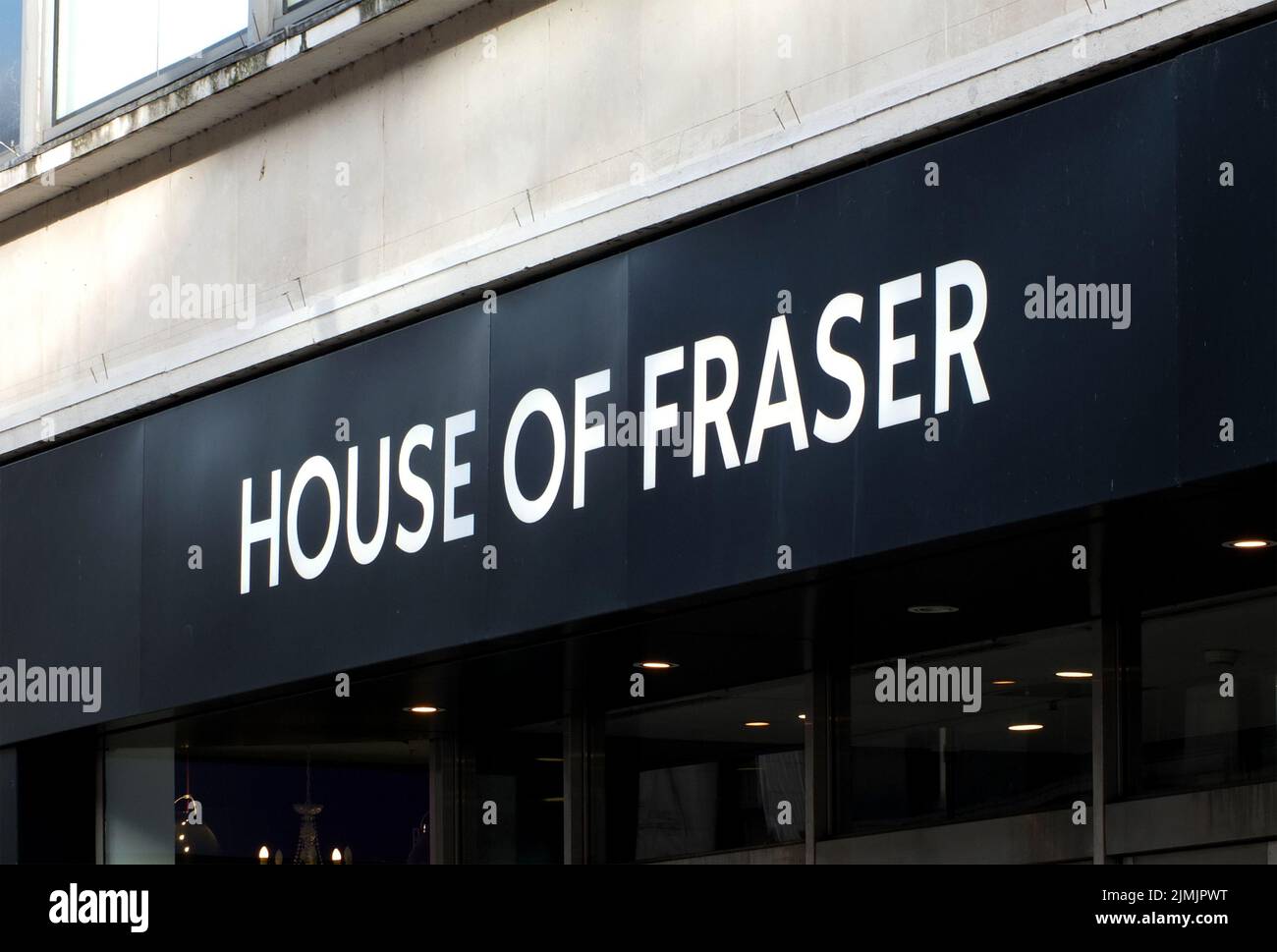 Sign above the front entrance of a house of fraser department store in ...