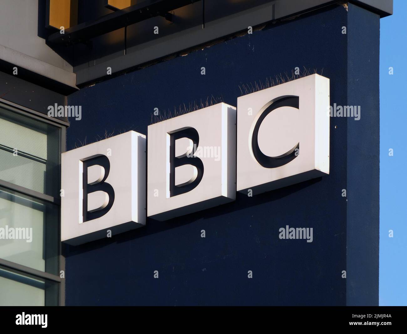 Sign and logo the front of the BBC yorkshire building in st peters ...