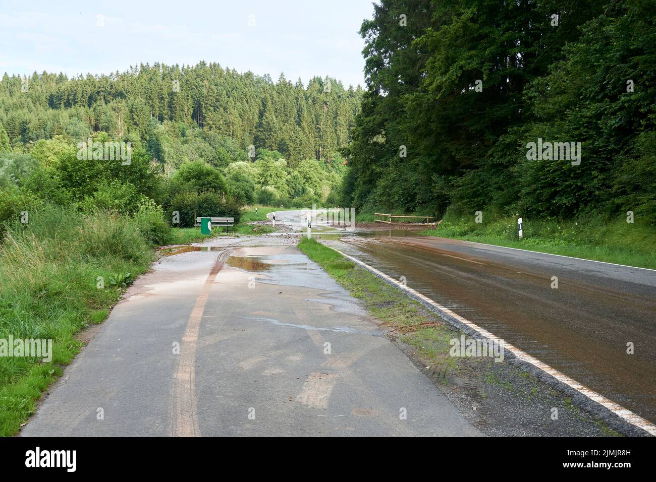 Summer flood of the Kyll in Muerlenbach in the Eifel in July 2021 Stock ...