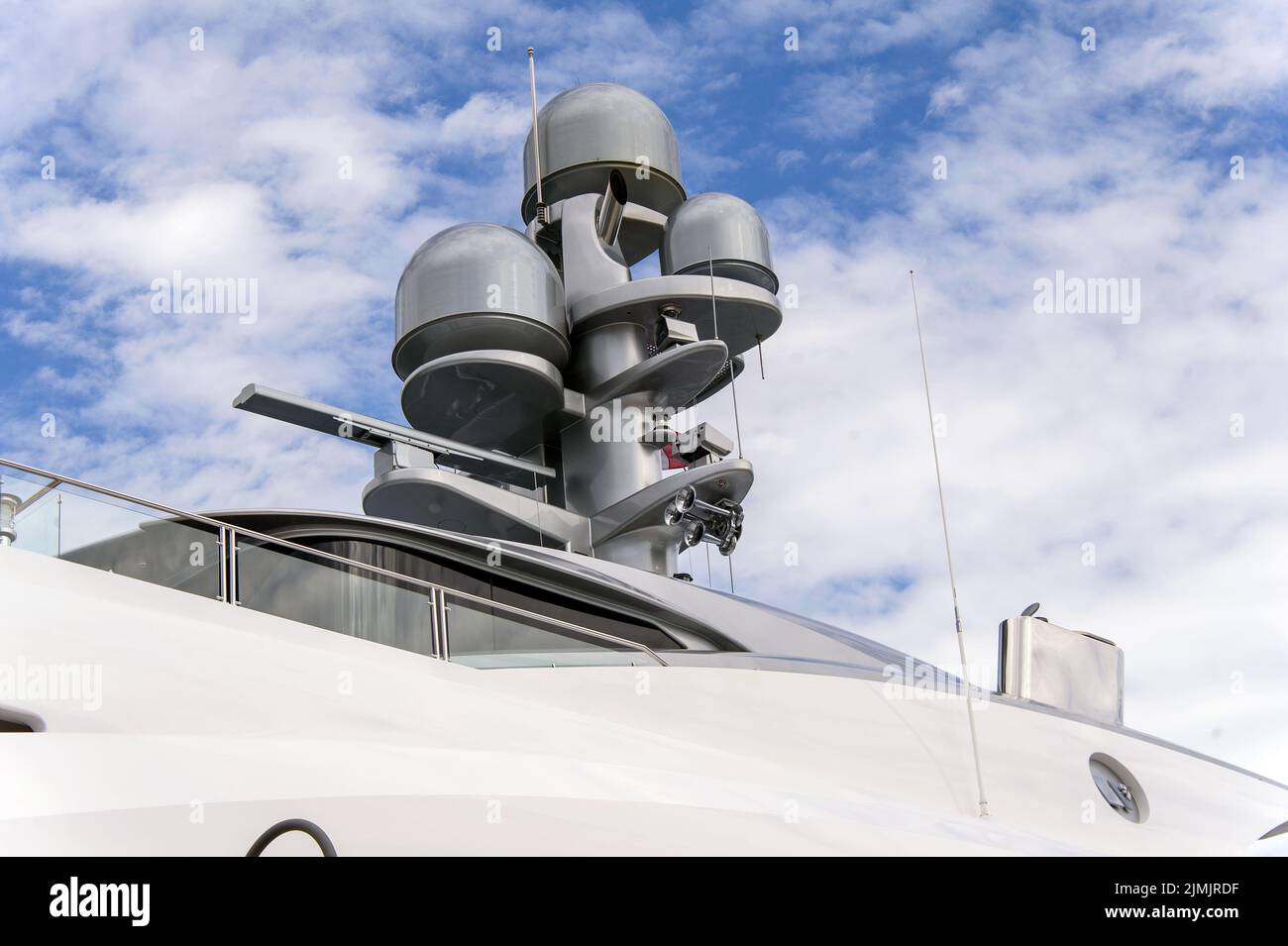 Radar and communication tower on a yacht Stock Photo - Alamy
