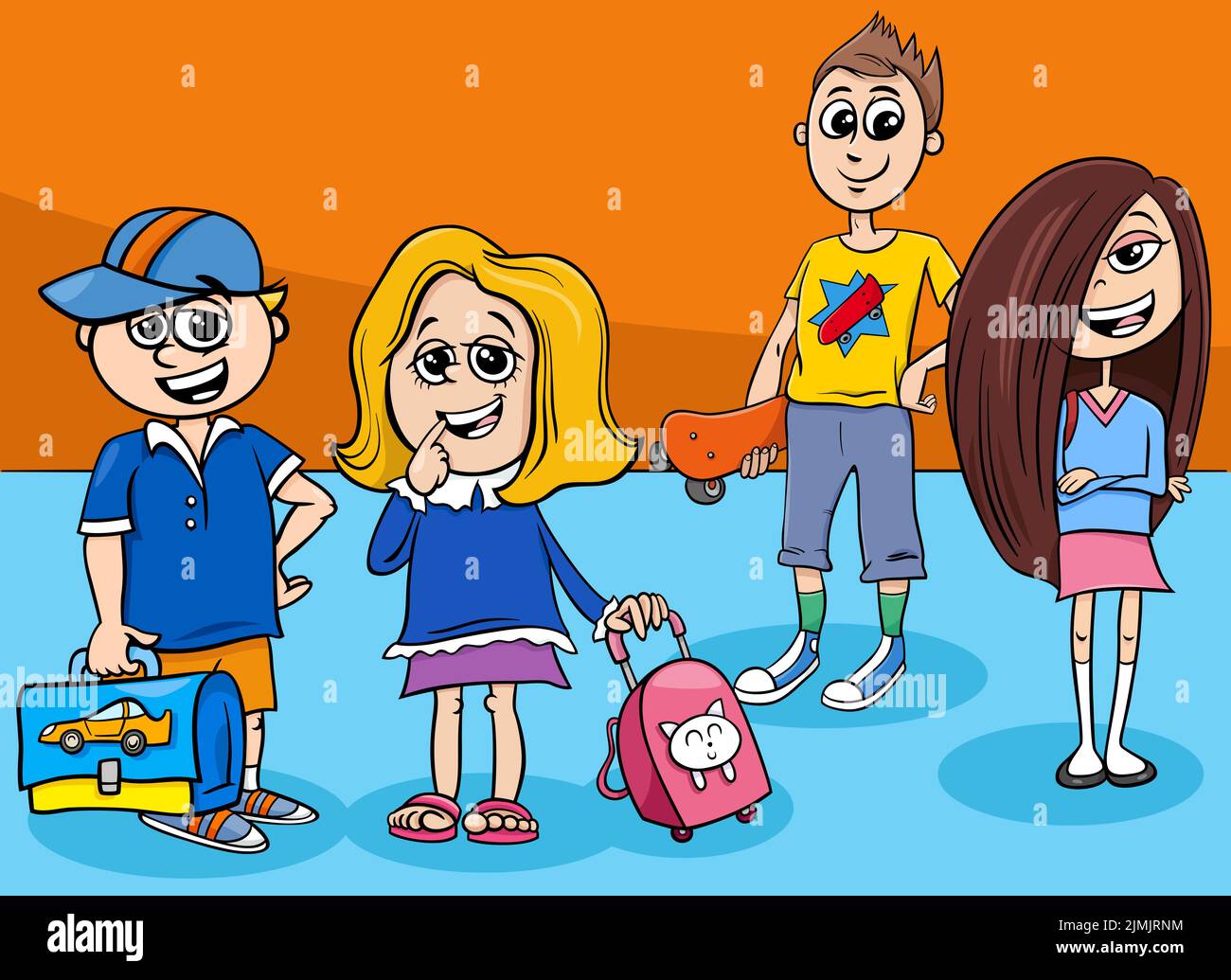 Cartoon elementary school age children group Stock Photo - Alamy