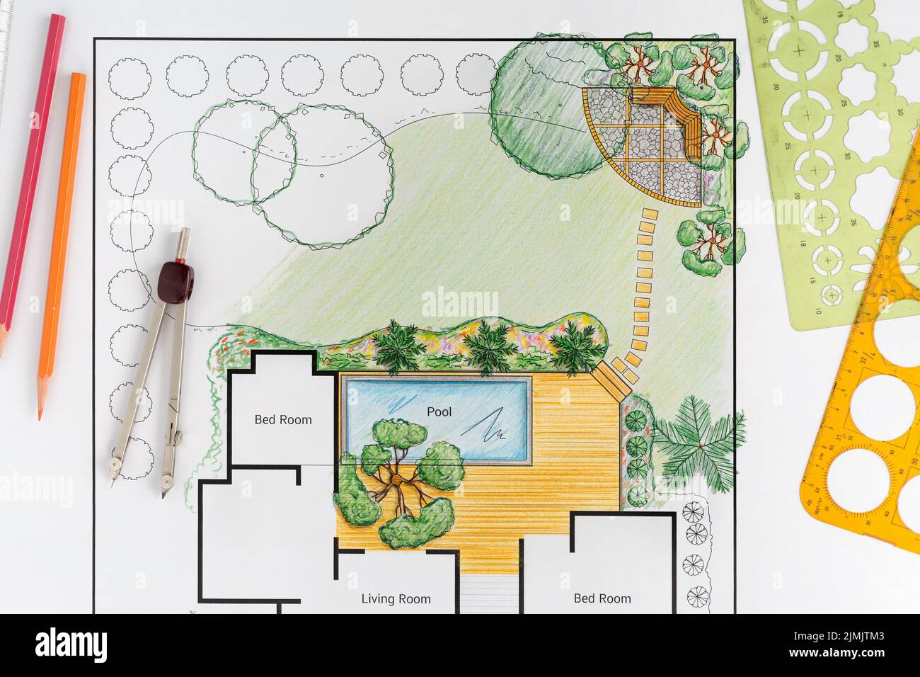 Landscape architect design backyard plan for villa Stock Photo - Alamy