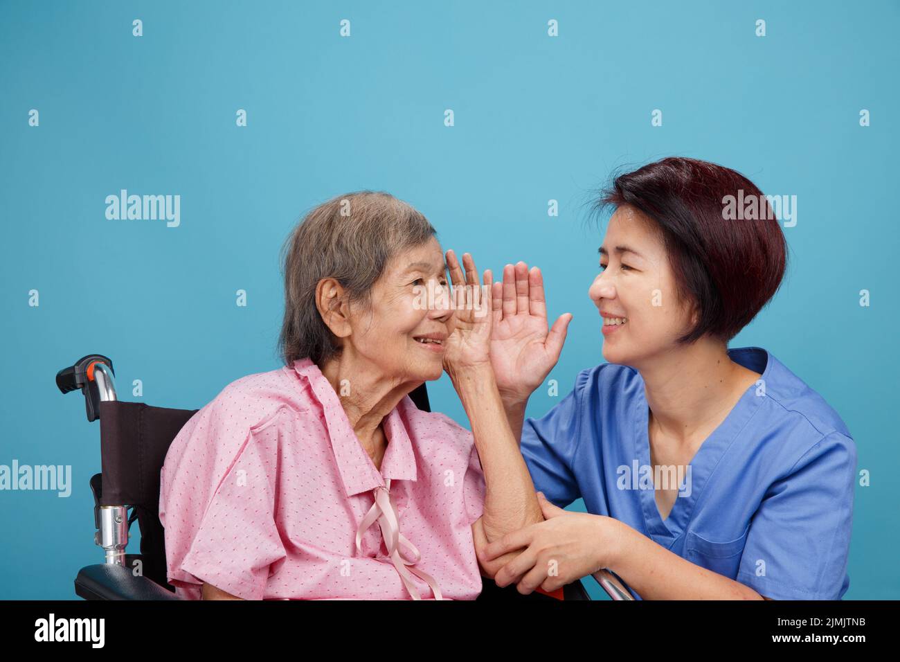 Asian seniors woman hearing loss , Hard of hearing Stock Photo - Alamy