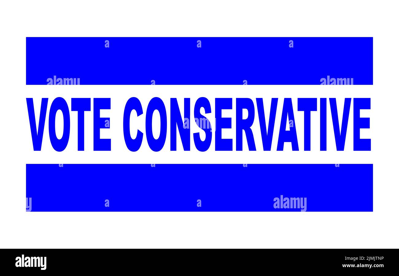 A blue rubber ink stamp mark stating Vote Conservative over a white ...