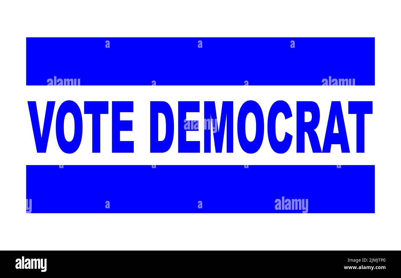 A blue rubber ink stamp mark stating Vote Democrat over a white ...