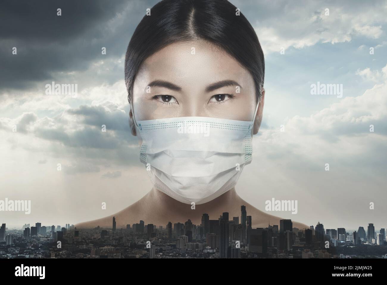 Asian woman is wearing facial mask during virus epidemic Stock Photo ...