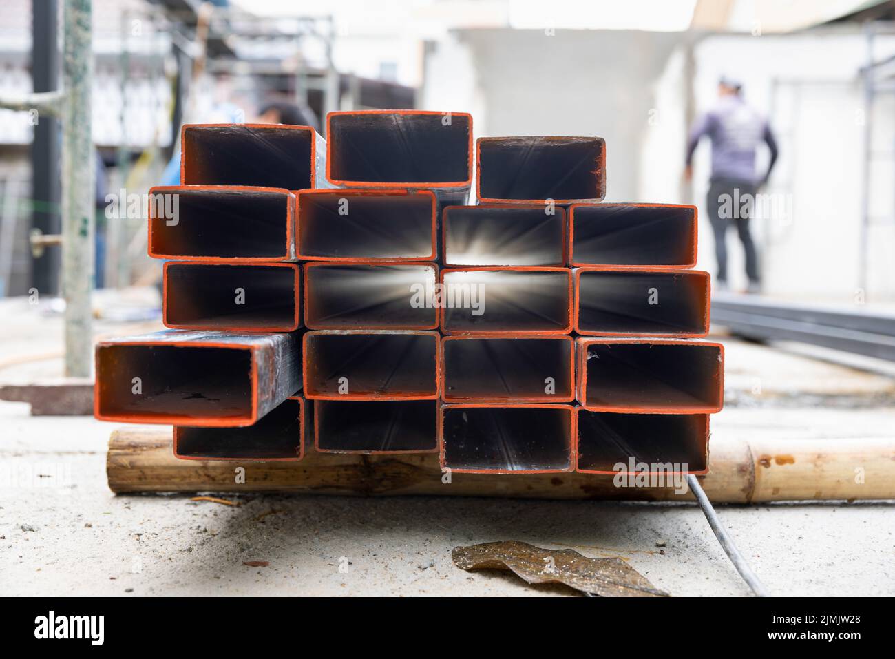 Galvanized rectangular steel tube in construction site Stock Photo - Alamy