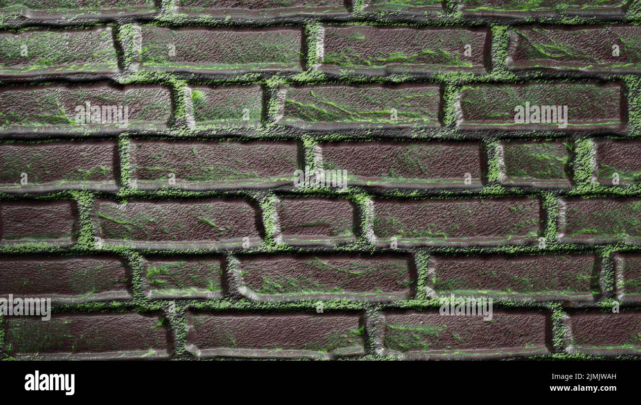 3D rendering. Brick texture with moss. Bricks in a concrete wall ...