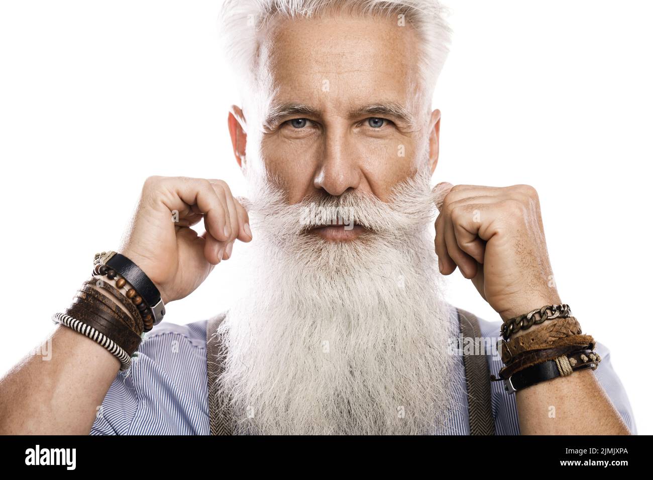 Handsome bearded senior man on white background Stock Photo - Alamy