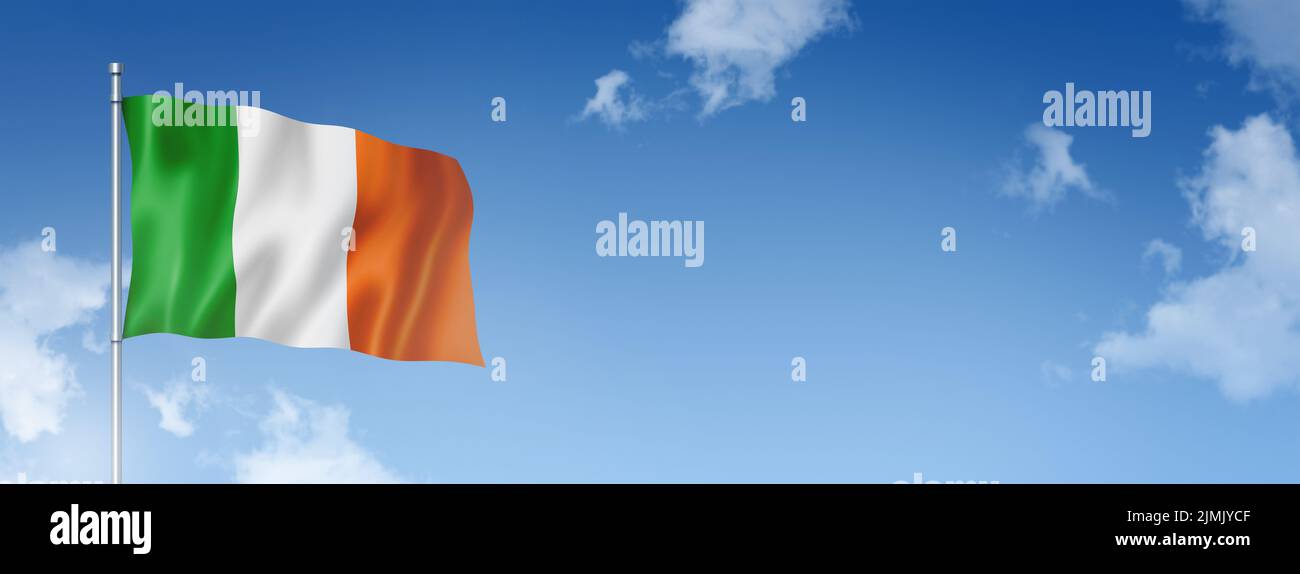Irish flag isolated on a blue sky. Horizontal banner Stock Photo - Alamy