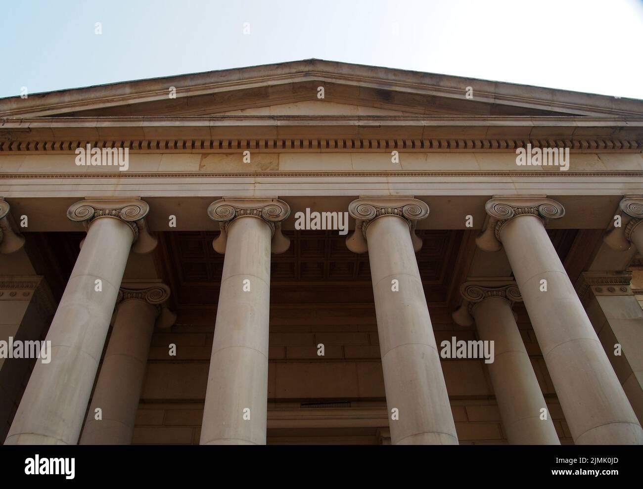Street view of the classical columns on the facade of the historic 19th ...