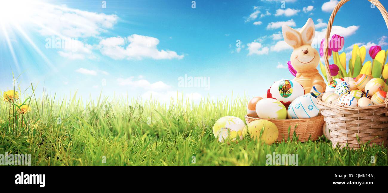 Beautiful Easter background with colorful Easter eggs Stock Photo - Alamy
