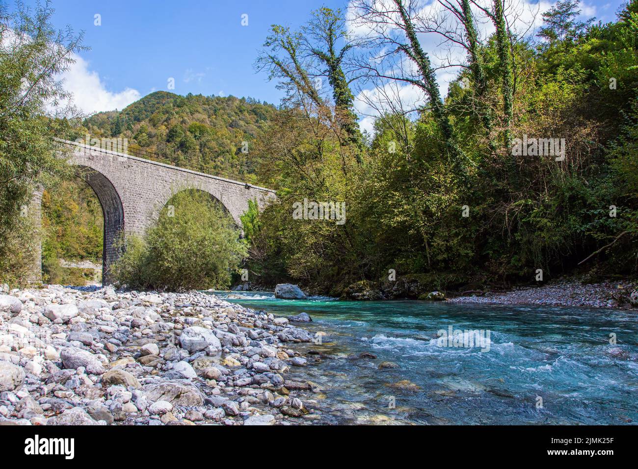 Bridge over the Idrija river Stock Photo - Alamy