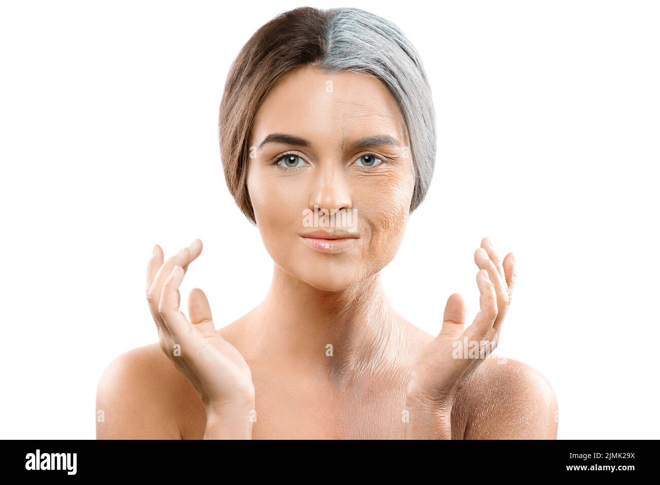 Aging concept. Young and old face comparision Stock Photo - Alamy