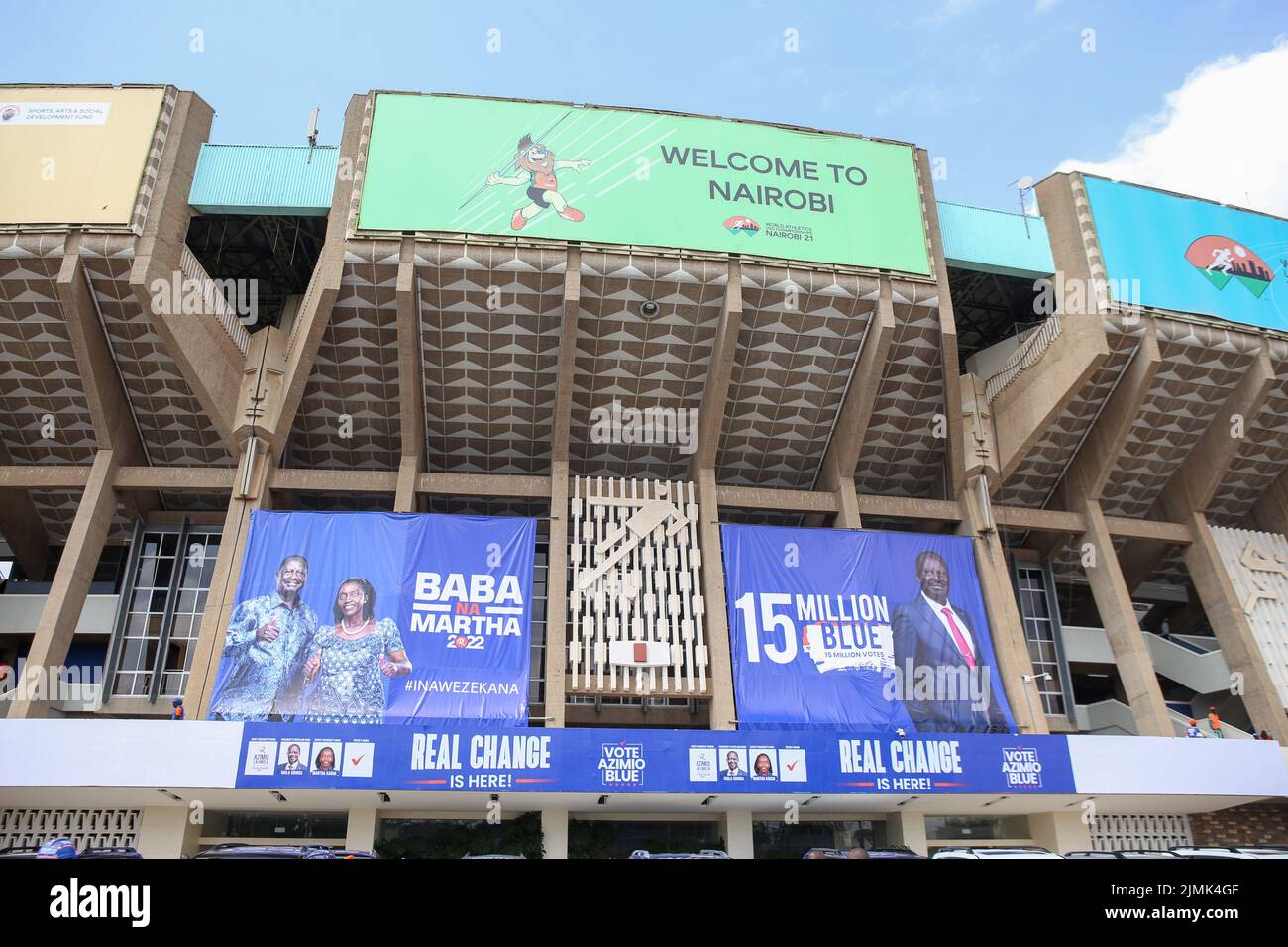A banner with pictures of the Azimio One Kenya presidential candidate ...