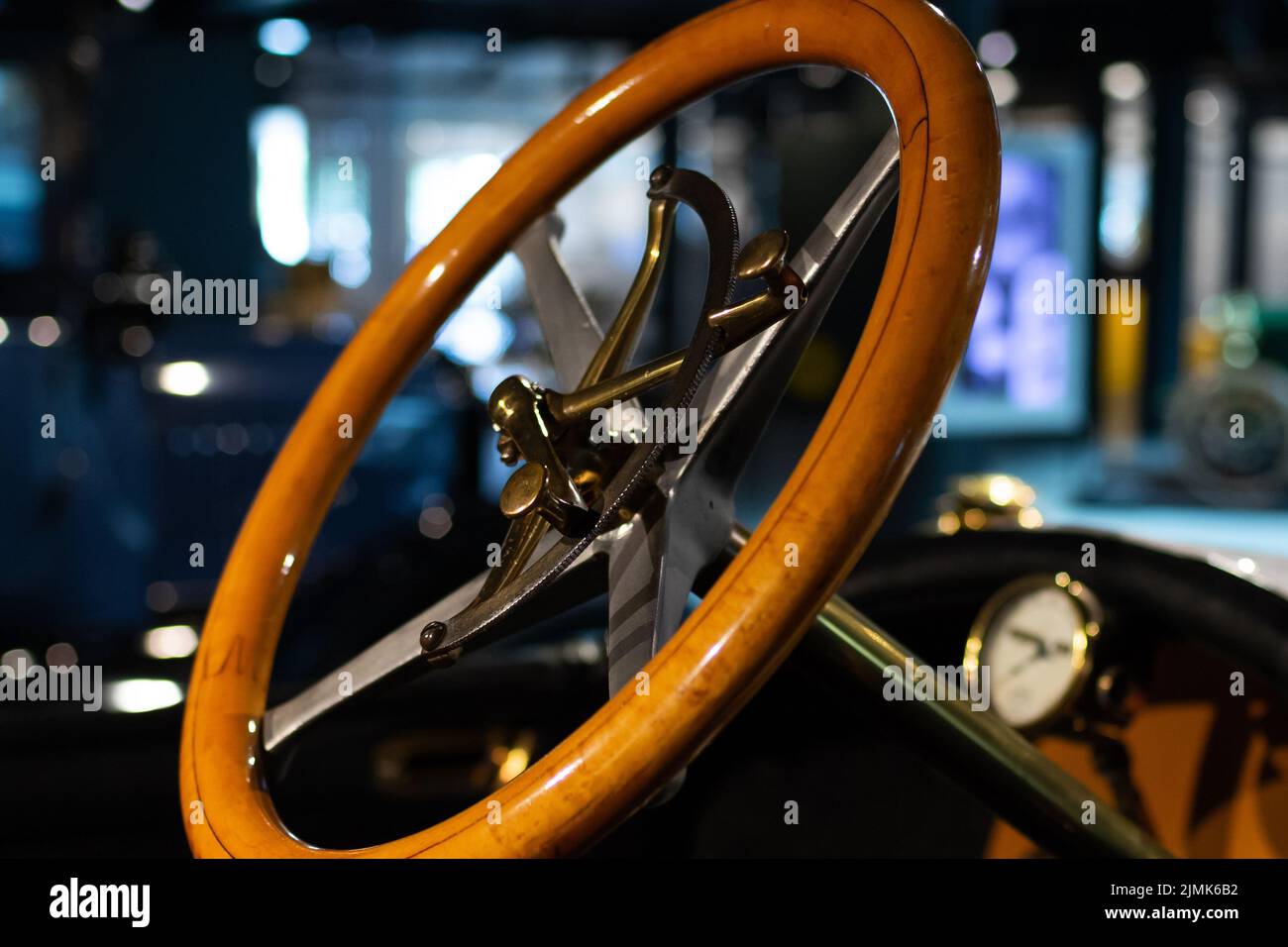 Close up of steering wheel of the retro car Stock Photo - Alamy