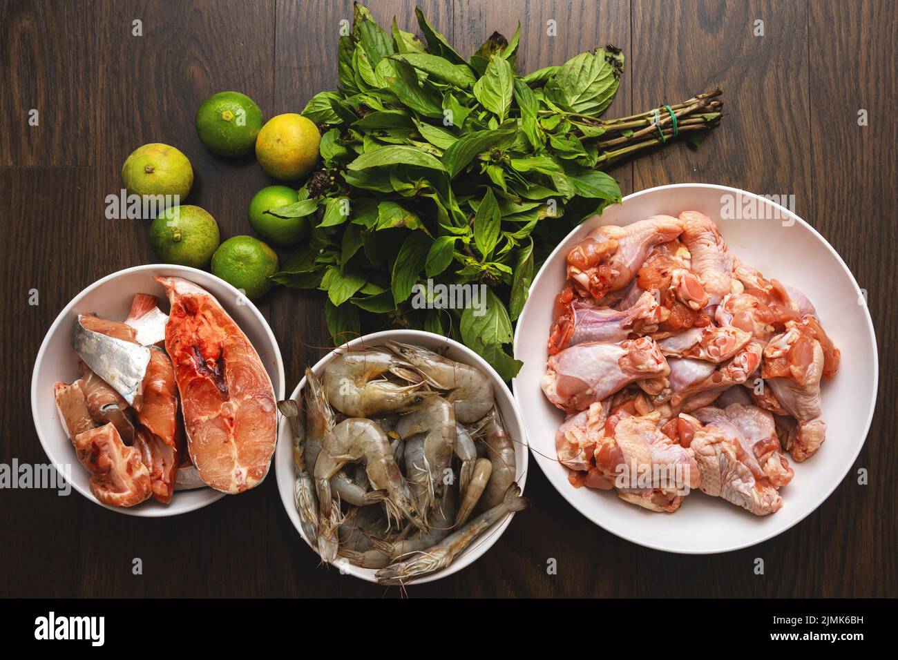 Different sources of protein - Fish, Prawns and Chicken Stock Photo - Alamy