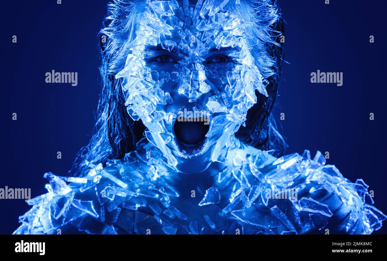 Female face covered with a lot small pieces of glass or ice Stock Photo ...