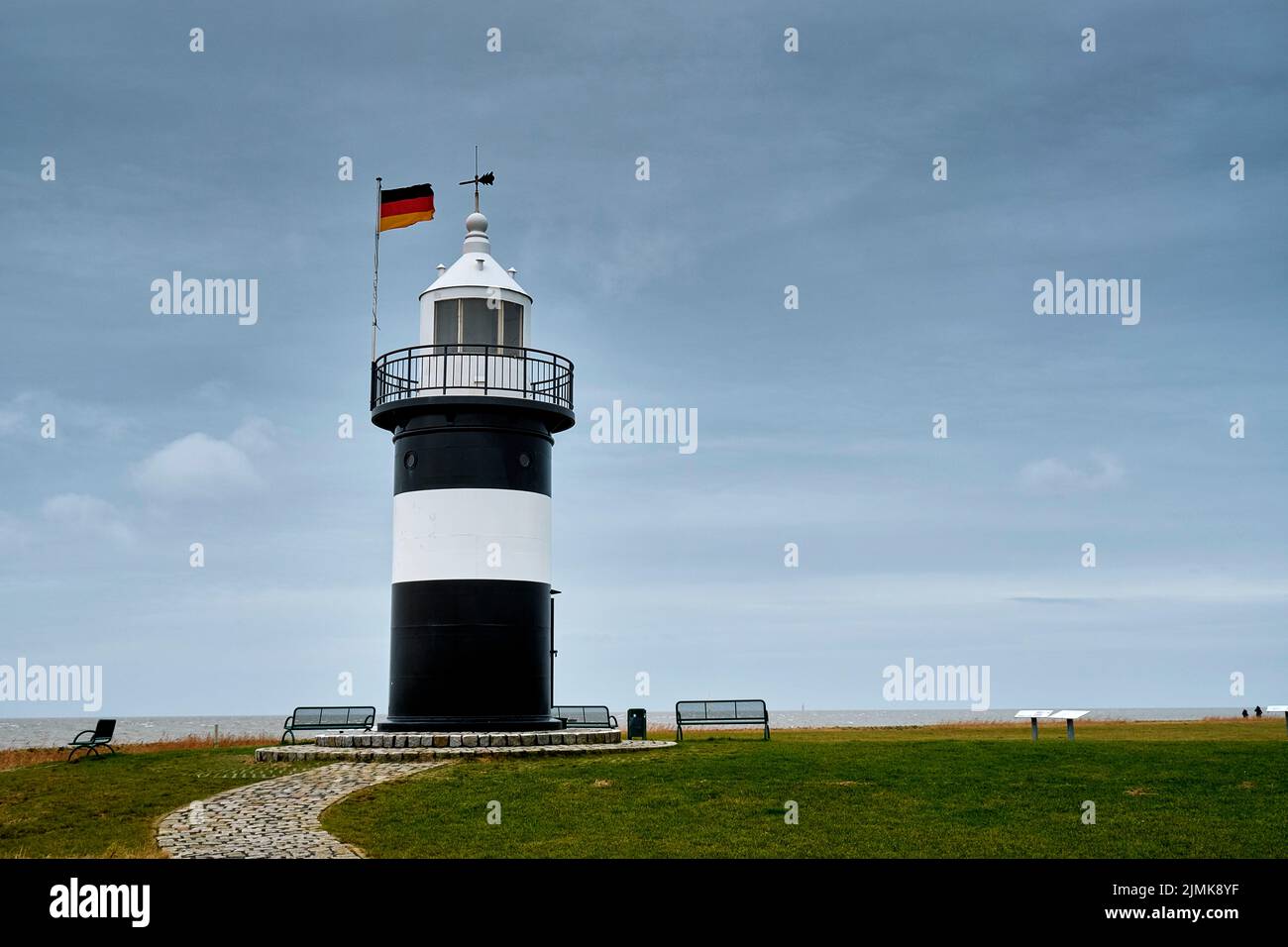 Kleiner Preusse lighthouse on the quay protection dike at the cutter ...