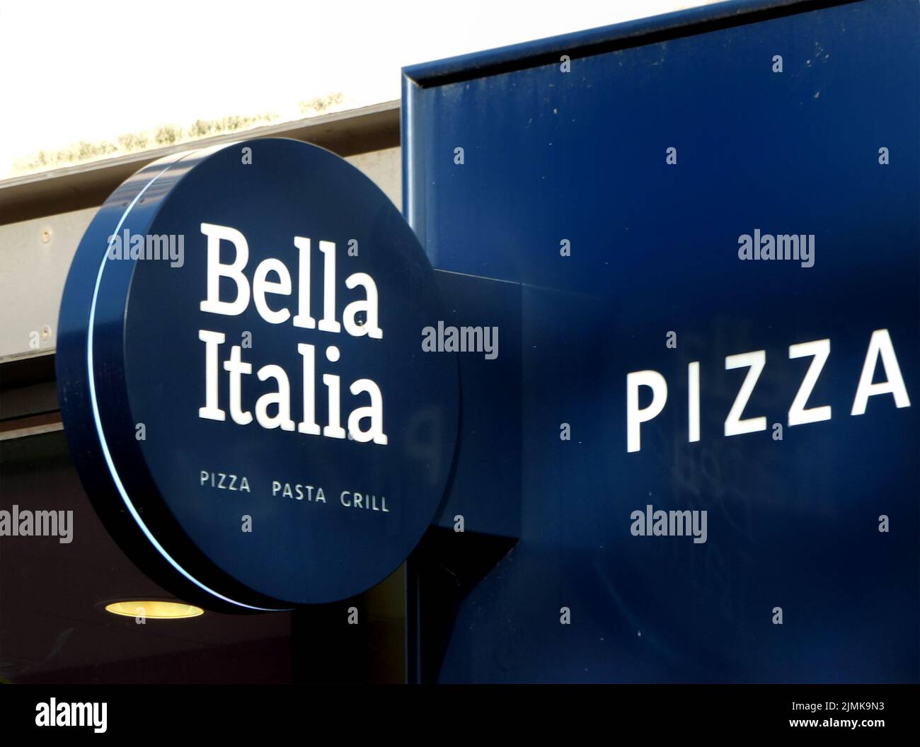 Slogan and logo above a bella pasta restaurant in briggate in leeds ...