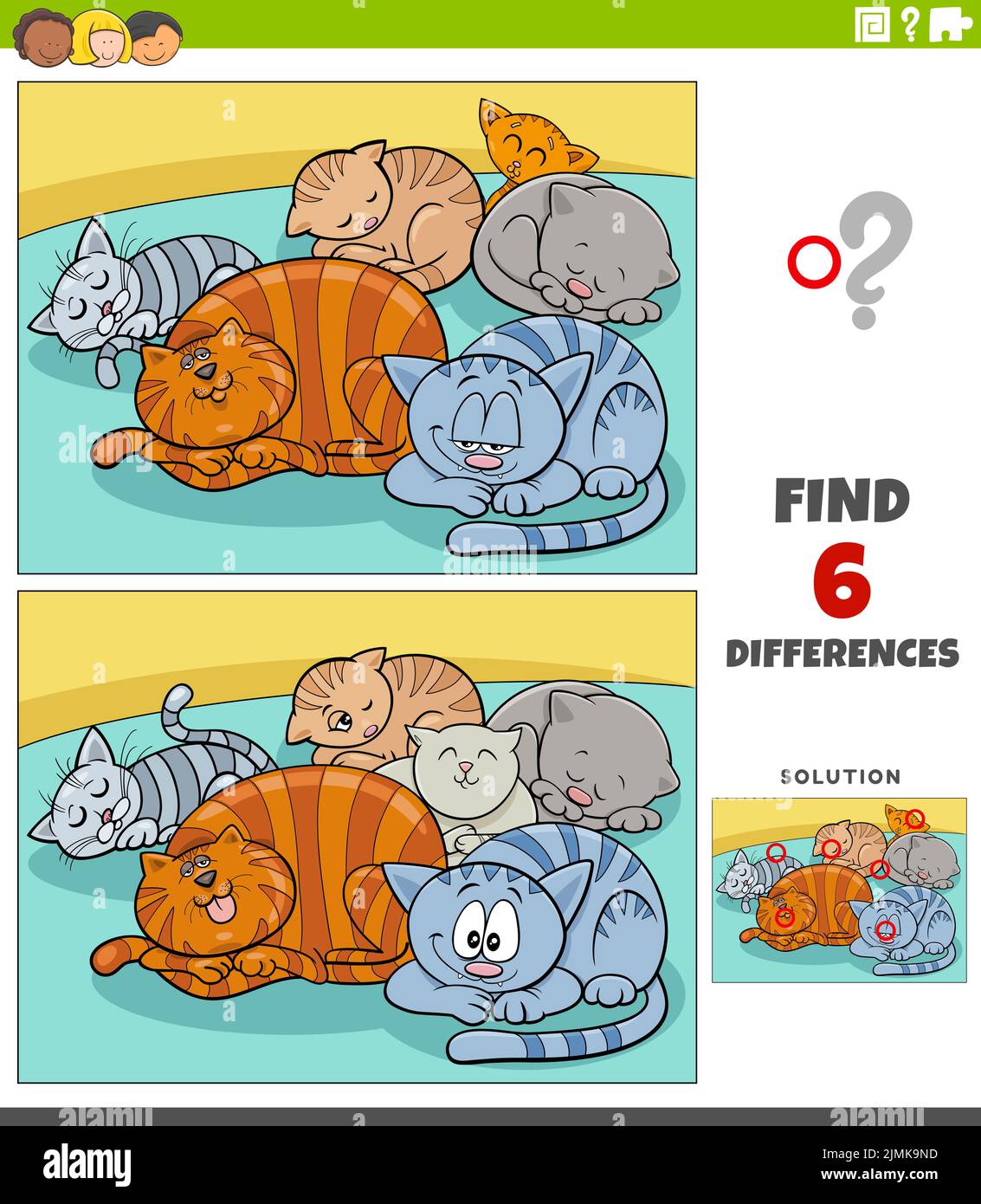 Differences educational game with cartoon sleepy cats Stock Photo - Alamy