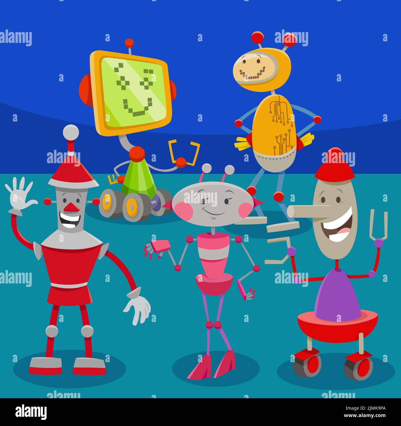 Funny cartoon robots fantasy characters group Stock Photo - Alamy