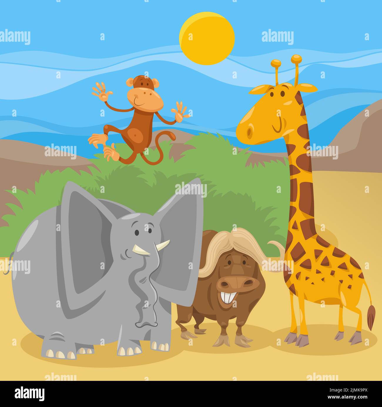 Cartoon happy wild animal characters group Stock Photo - Alamy