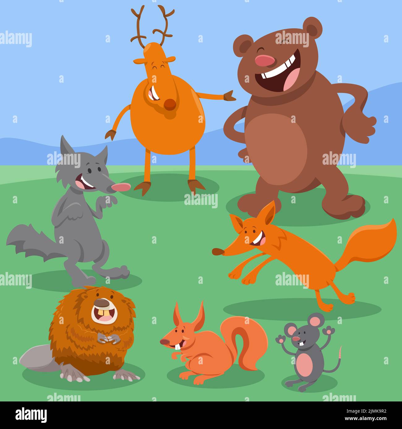 Cartoon happy wild animal characters group Stock Photo - Alamy