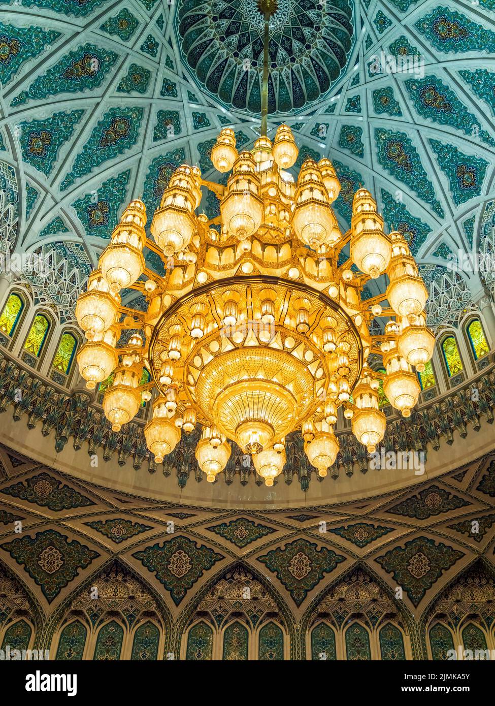Chandelier in the interior of the Great Sultan Qabus Mosque Stock Photo ...