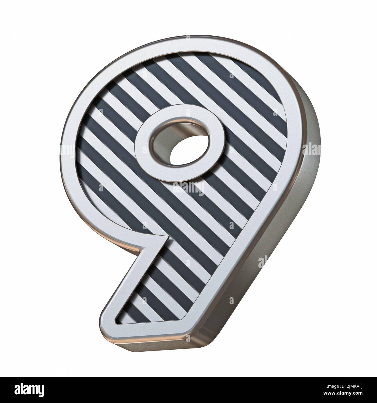 Stainless steel and black stripes font Number 9 NINE 3D Stock Photo - Alamy