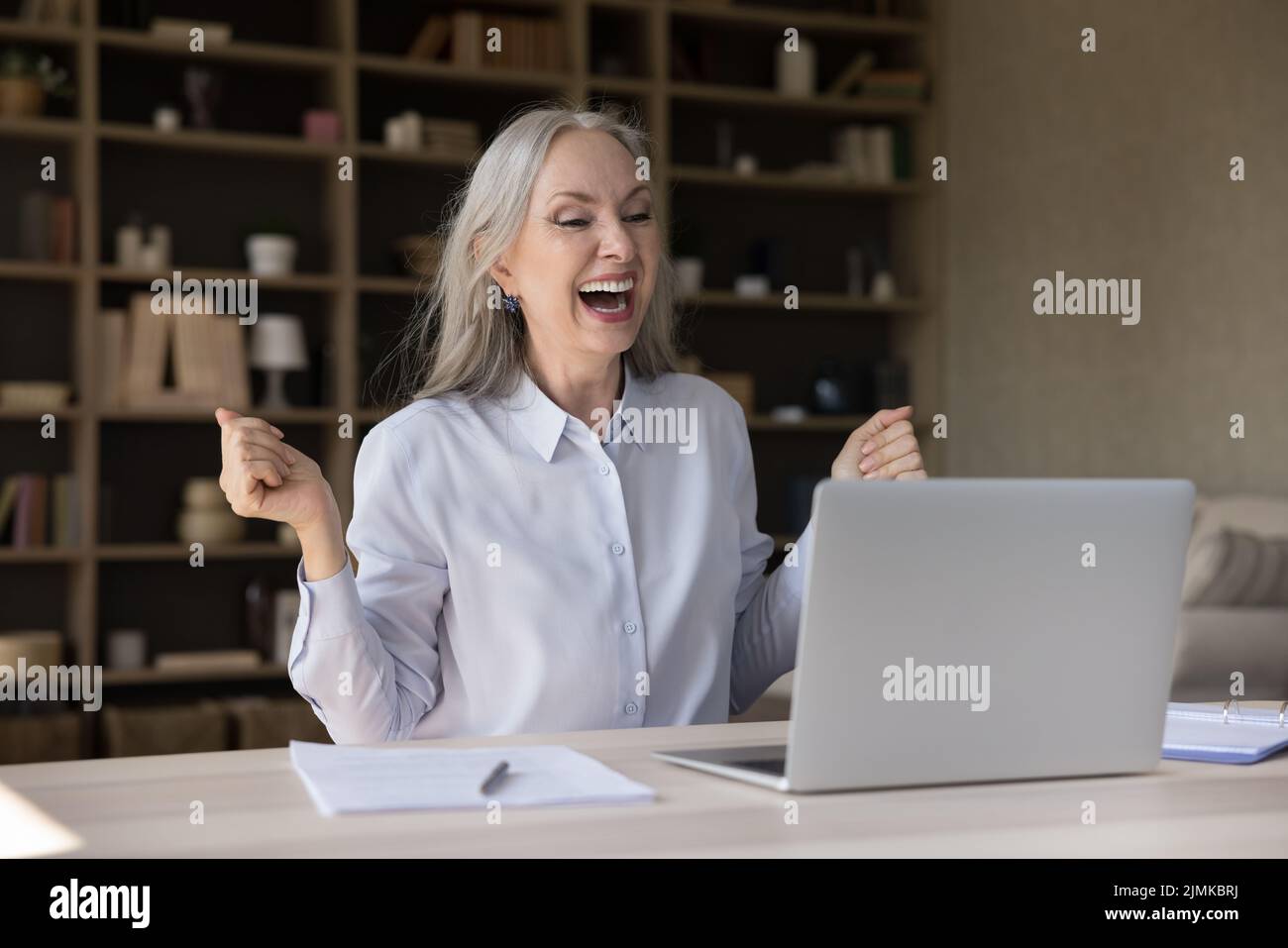 Excited happy joyful winner female hi-res stock photography and images ...