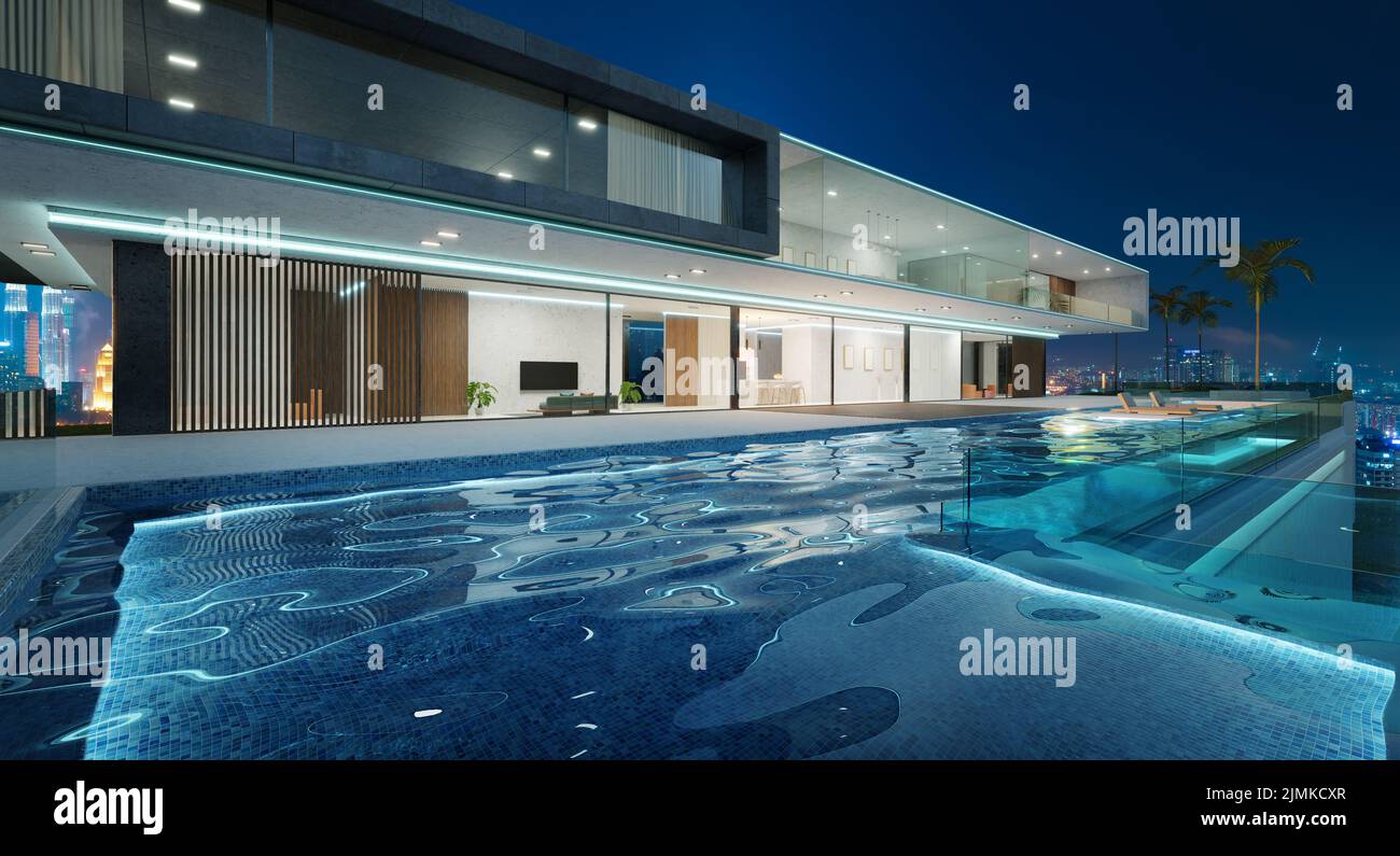 Luxury villa exterior design with beautiful infinity pool Stock Photo ...