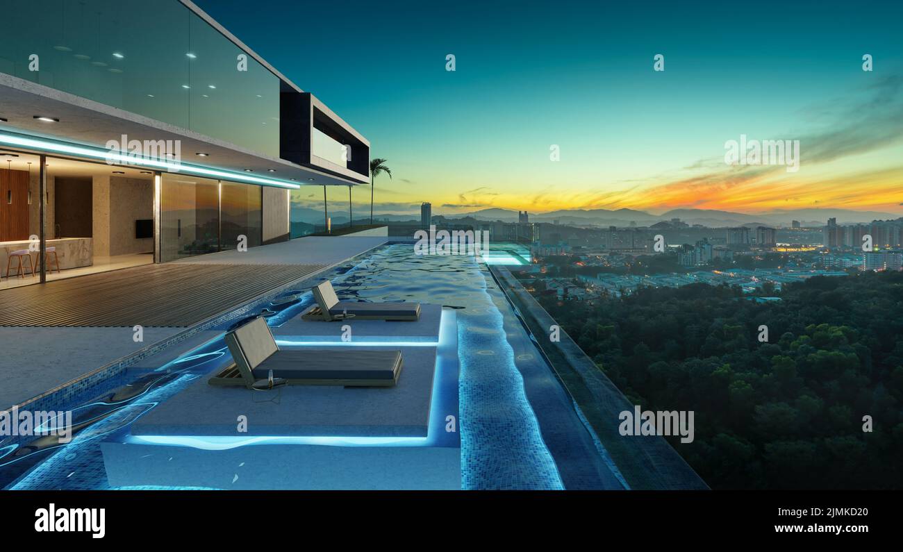 Luxury villa exterior design with beautiful sunrise landscape at the ...