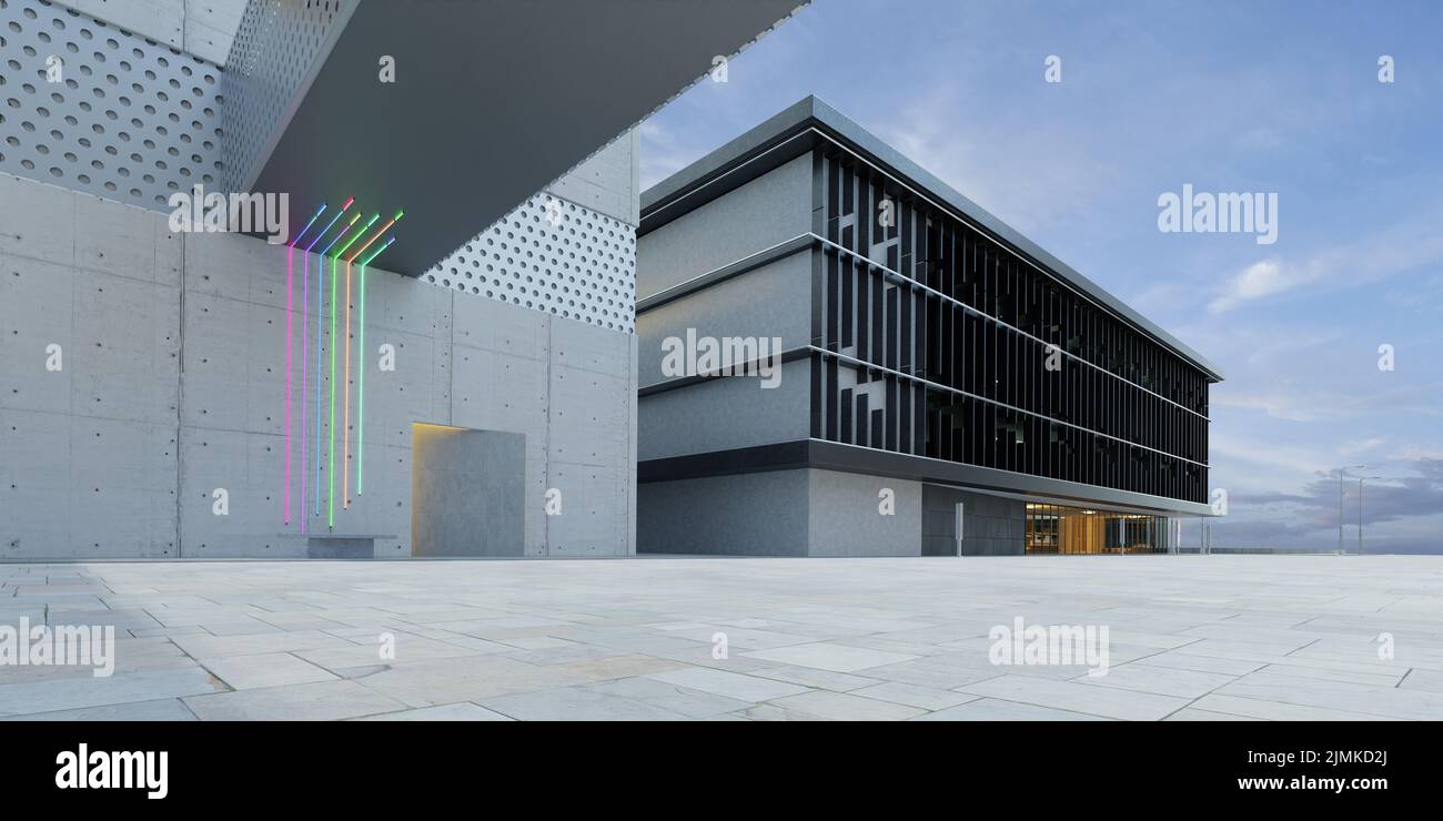 Empty floor with office buildings and modern architecture Stock Photo ...