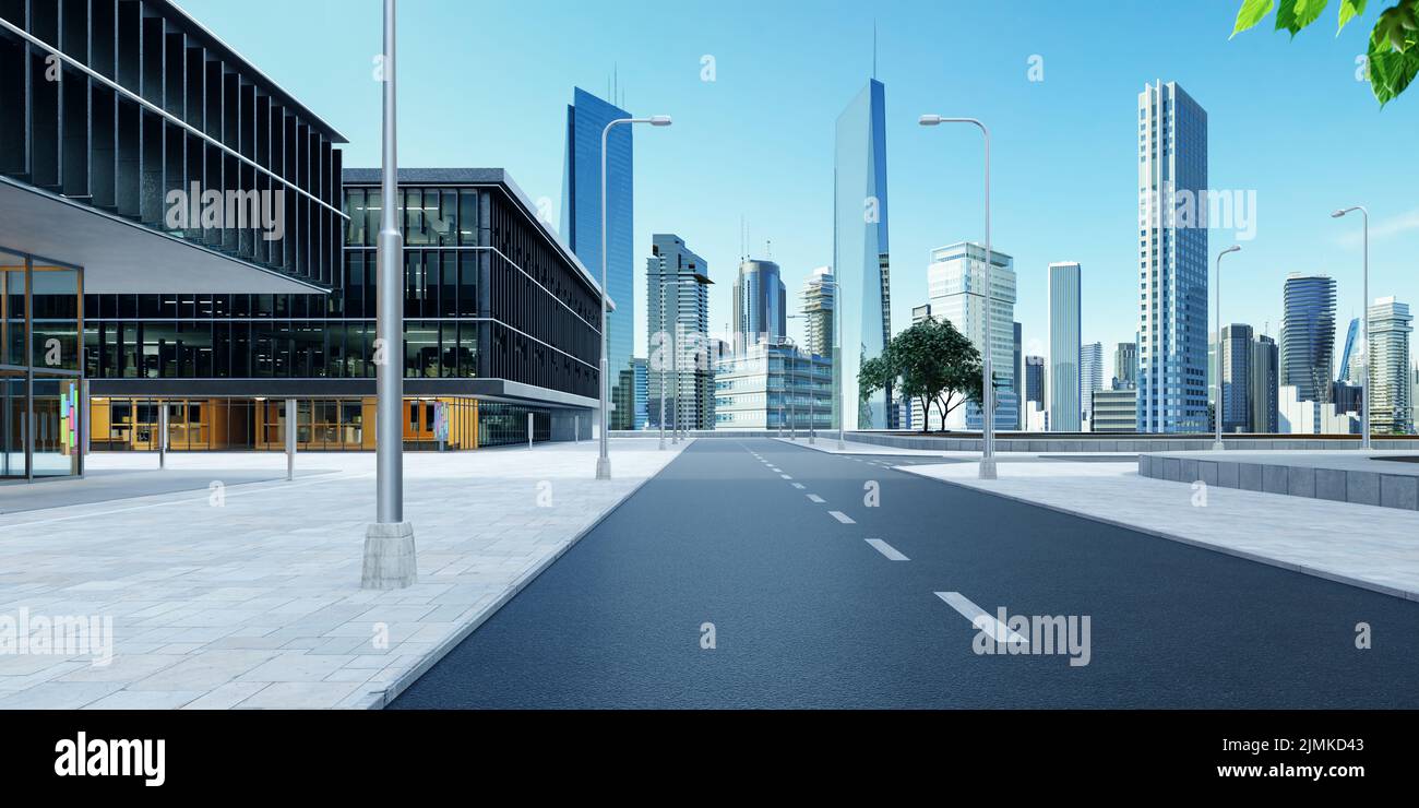 Roadside street view with office buildings background Stock Photo - Alamy