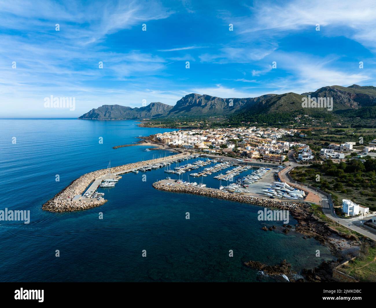 Aerial view, Colonia de Sant Pere near Betlem, Region Arta, Mallorca ...