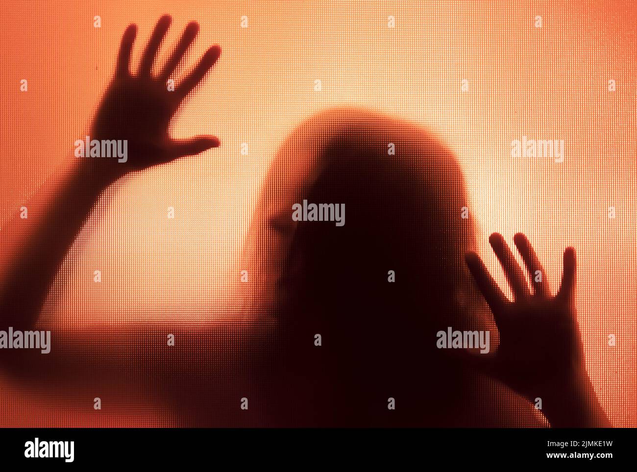 Horror ghost woman behind the matte glass. Halloween festival concept ...