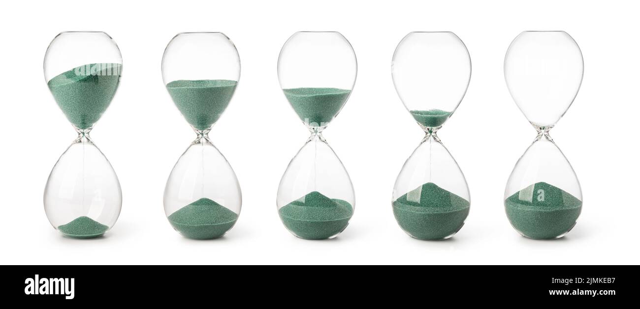 Collection of hourglasses with green sand Stock Photo - Alamy