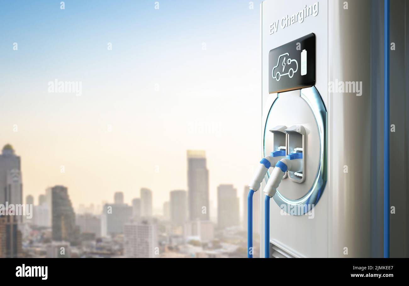 3d rendering group of EV charging stations or electric vehicle ...